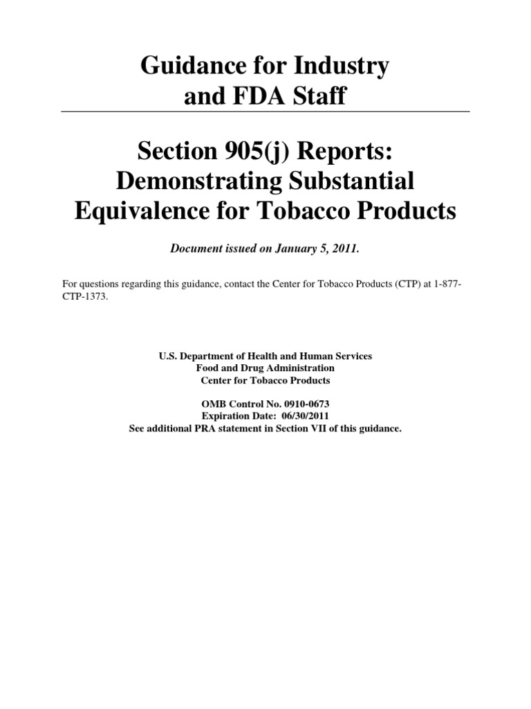 Substantial Equivalence Guidance | PDF | Federal Food | Food And Drug ...