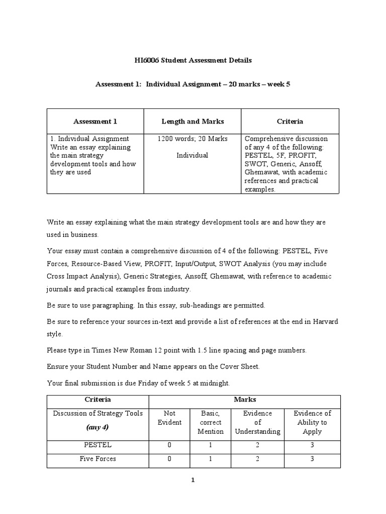 HI6006 Student Assessment Details Assessment 1: Individual Assignment ...