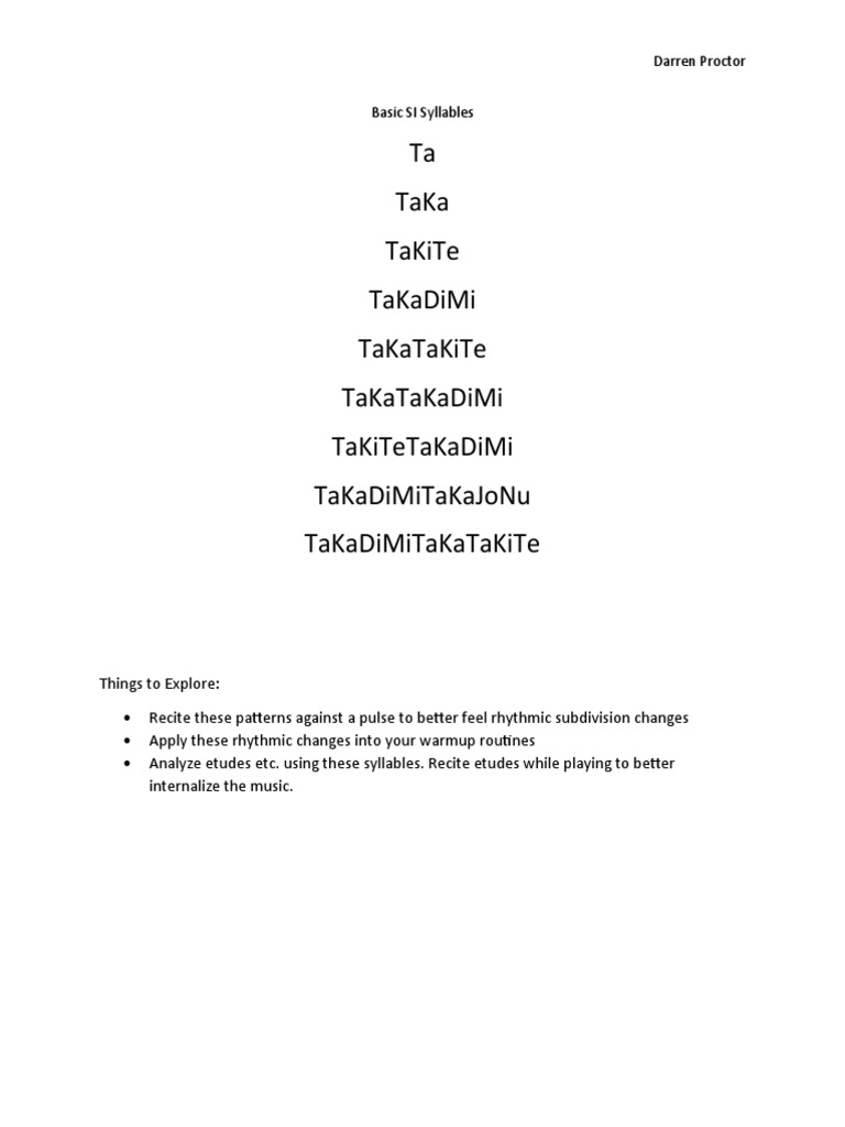 Ta Taka Takite Takadimi Takatakite Takatakadimi Takitetakadimi ...