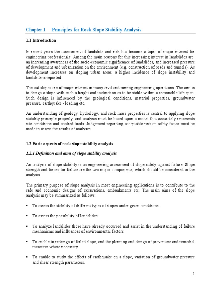 Chapter 1 Principles For Rock Slope Stability Analysis | PDF ...