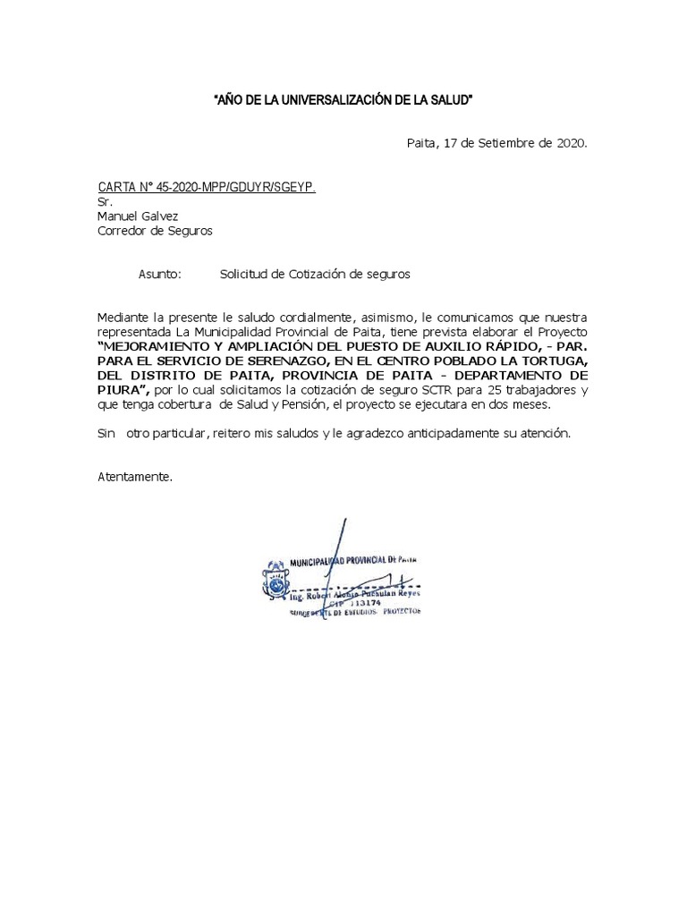 1 Carta para Solicitud de SCTR | PDF