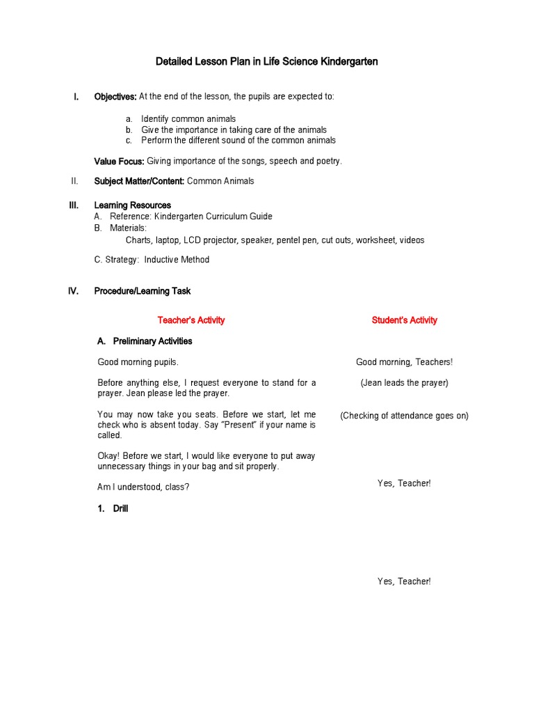Life Science Lesson Plan for Kindergarten | PDF | Lesson Plan | Teachers