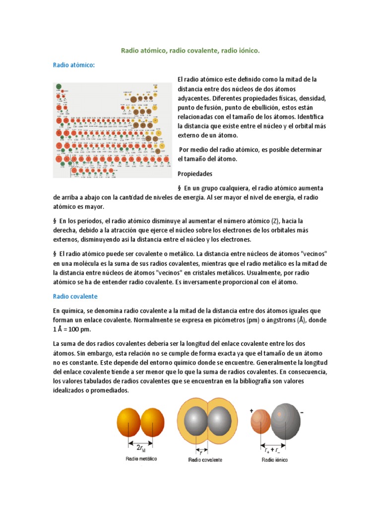 Radio Atómico | PDF | Enlace covalente | Ion