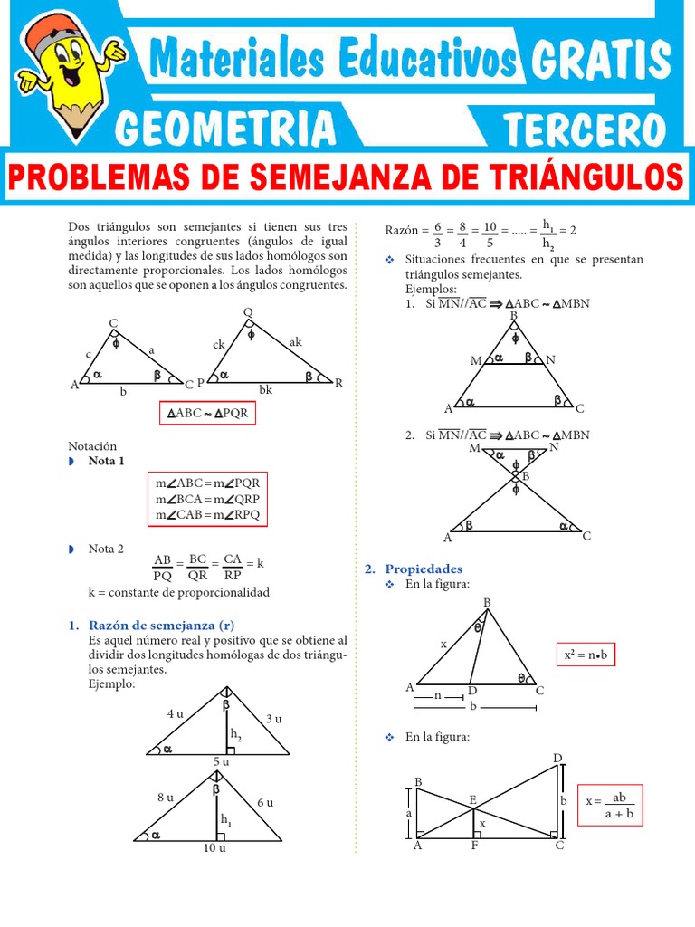 Problemas de Semejanza de Triángulos para Tercer Grado de Secundaria ...