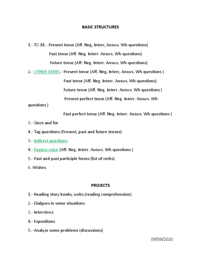 Other Verbs: Basic Structures | PDF