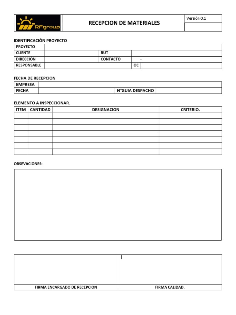 Recepcion de Materiales | PDF