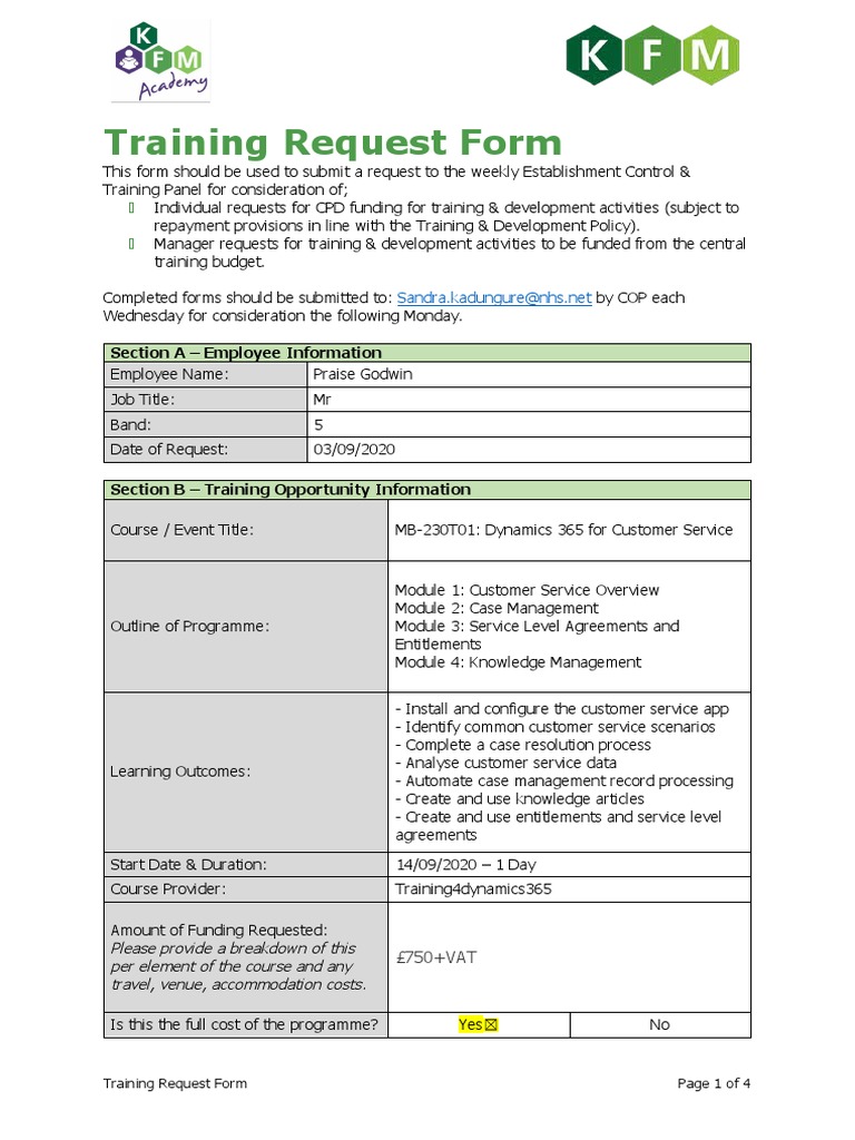 Training Request Form | PDF | Customer Relationship Management | Business