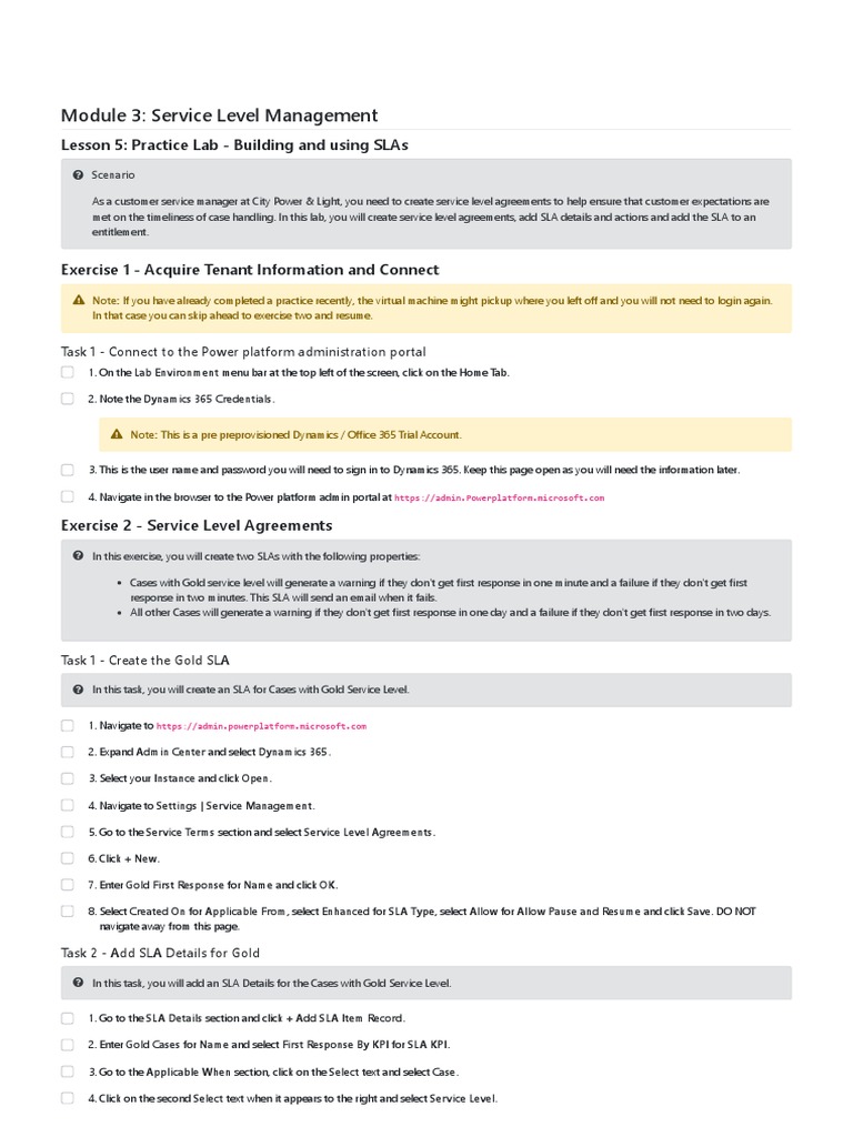MB-230T01 - M3 Lab5 SLM Building and Using SLAs | PDF | Service Level ...