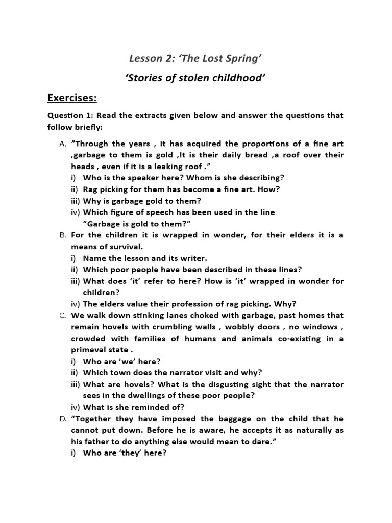 Lost Spring Questions | PDF