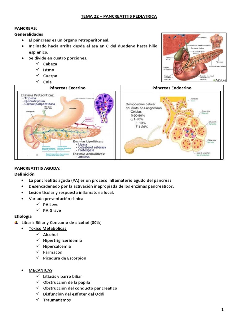 Tema 22 - Pancreatitis Pediatrica | PDF | Páncreas | Especialidades Medicas
