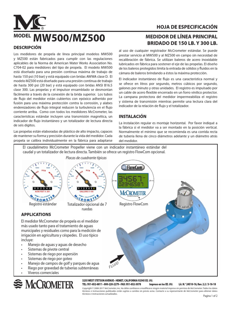 MW500 McCrometer | PDF | Riego | Acero