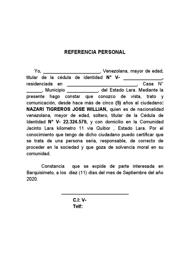 REFERENCIA PERSONAL Formato | PDF | Derecho