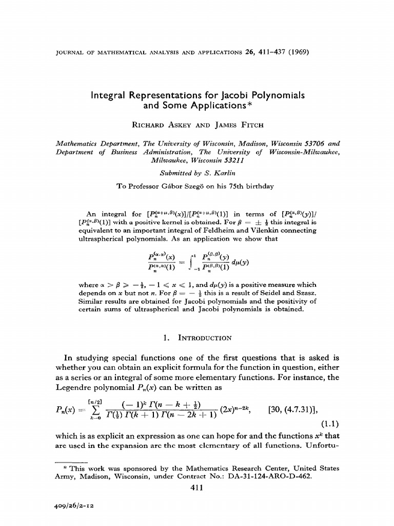 Integral Representations For Jacobi Polynomials and Some Applications | PDF | Polynomial | Integral