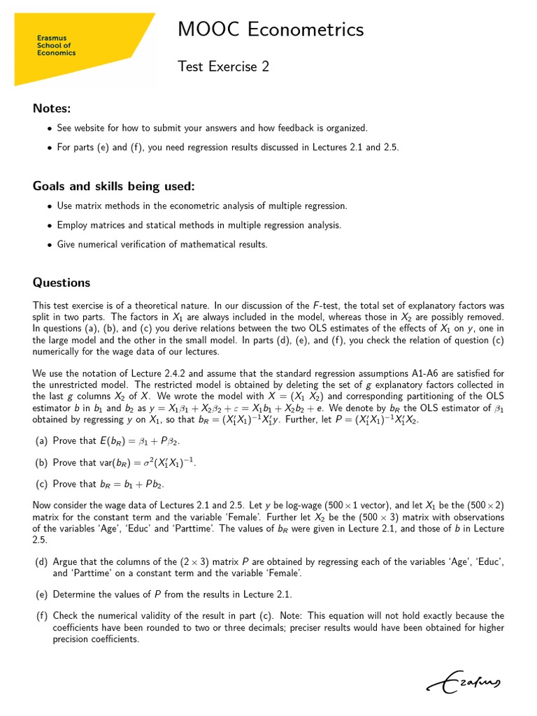 MOOC Econometrics: Test Exercise 2 | PDF | Ordinary Least Squares ...