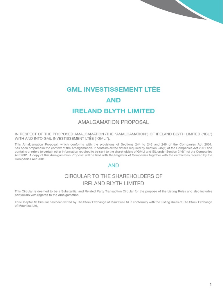 GML and Ireland Blyth Amalgamation Proposal | PDF | Consolidation ...