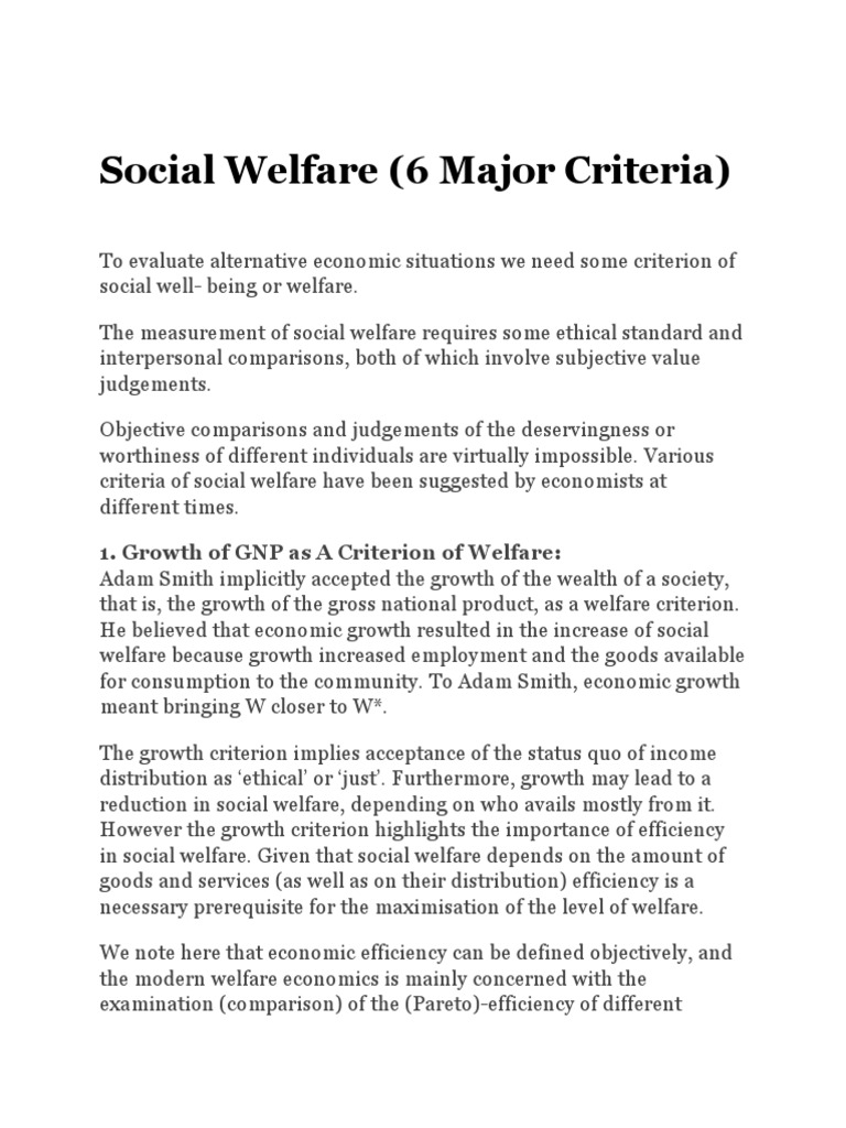 6 Criteria Social Welfare | PDF | Welfare Economics | Pareto Efficiency