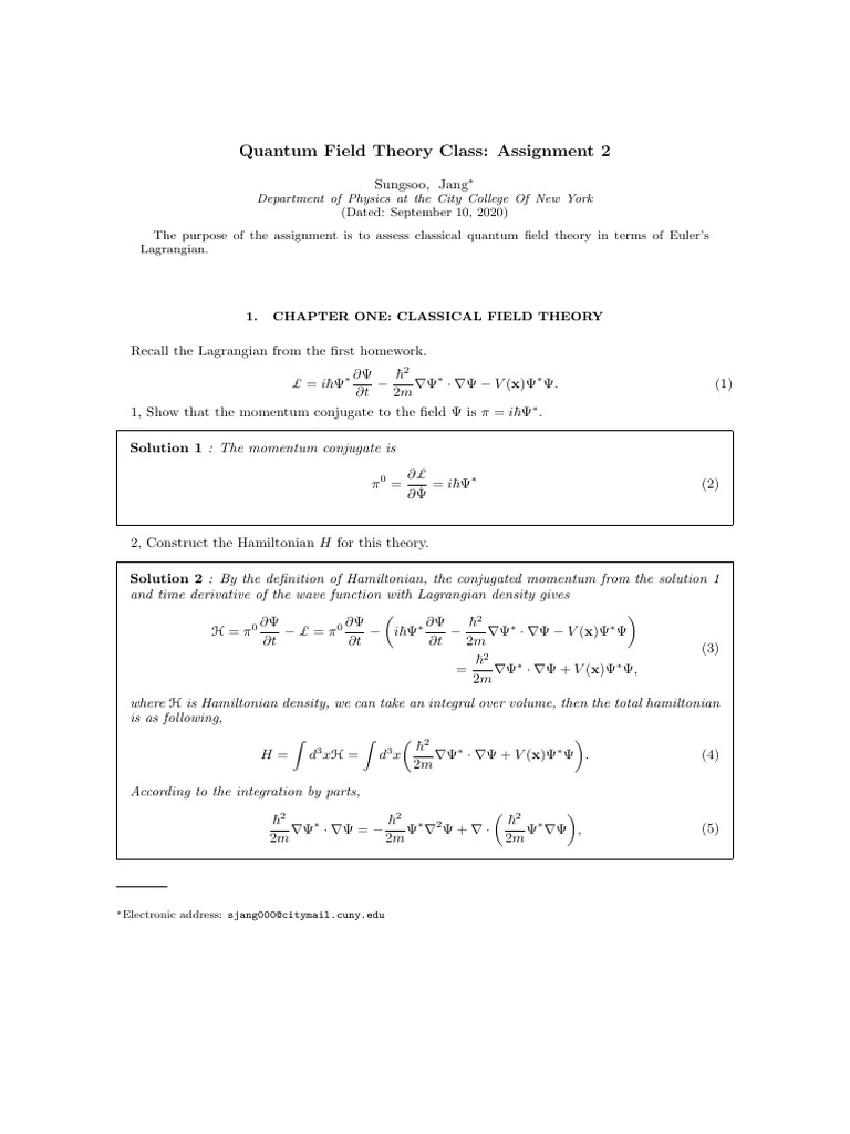 Quantum Field Theory Assignment 2 | PDF | Lagrangian Mechanics | Hamiltonian Mechanics