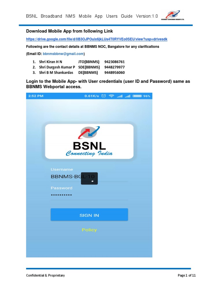 Mobile App From Following Link: BSNL Broadband NMS Mobile App Users Guide Version:1.0 | PDF ...
