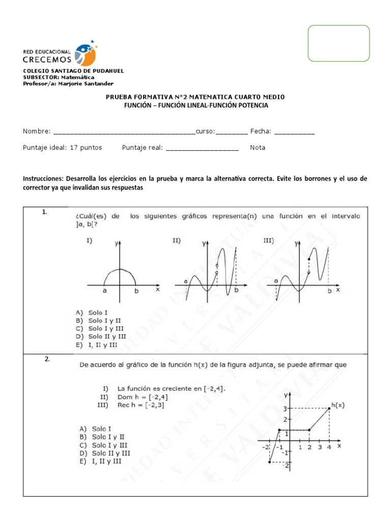 Prueba Formativa N°2 Matematica 4° Medio | PDF