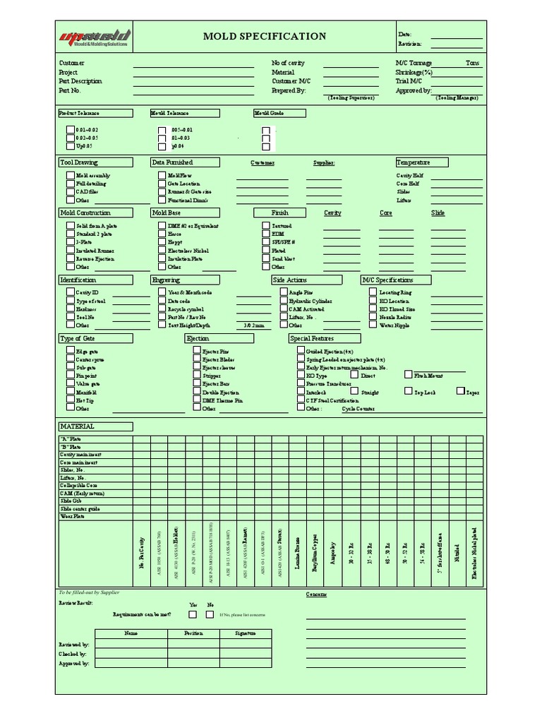 Mold Specification | PDF | Industrial Processes | Mechanical Engineering