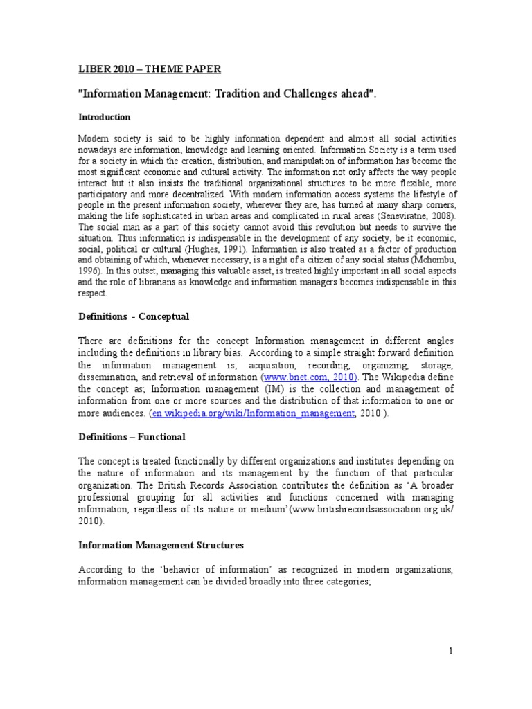 Information Management: Tradition and Challenges Ahead | PDF ...