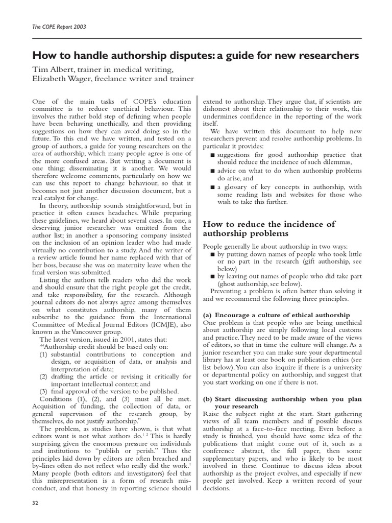 How To Handle Authorship Disputes: A Guide For New Researchers | PDF ...