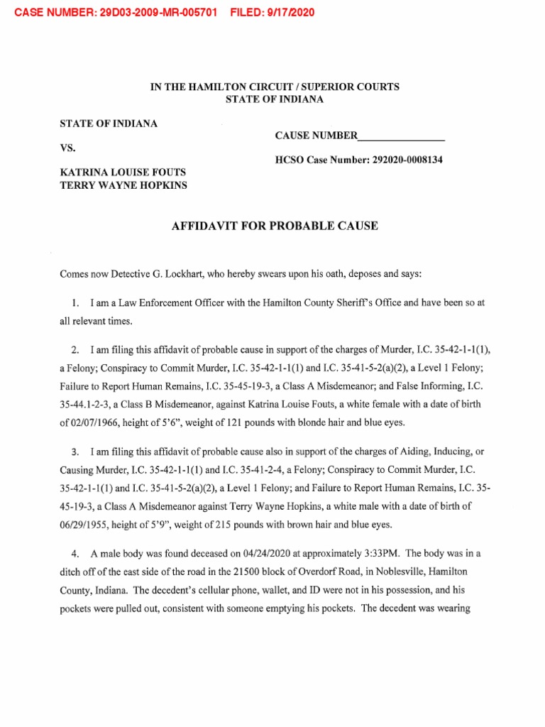 Probable Cause Affidavit in David Fouts Case | PDF | Dna Profiling ...