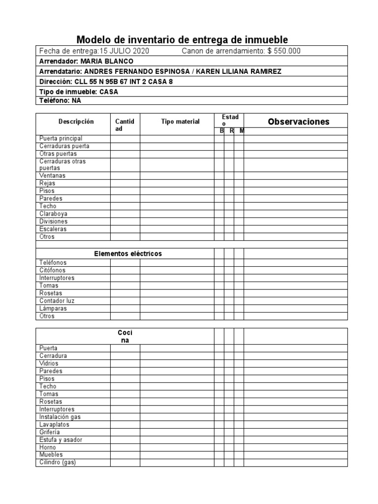 Modelo de Inventario de Entrega de Inmueble | PDF | Equipo | Inicio