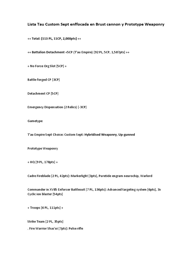 Tau List Custom Sept 2000 | PDF | Warfare | Projectile Weapons
