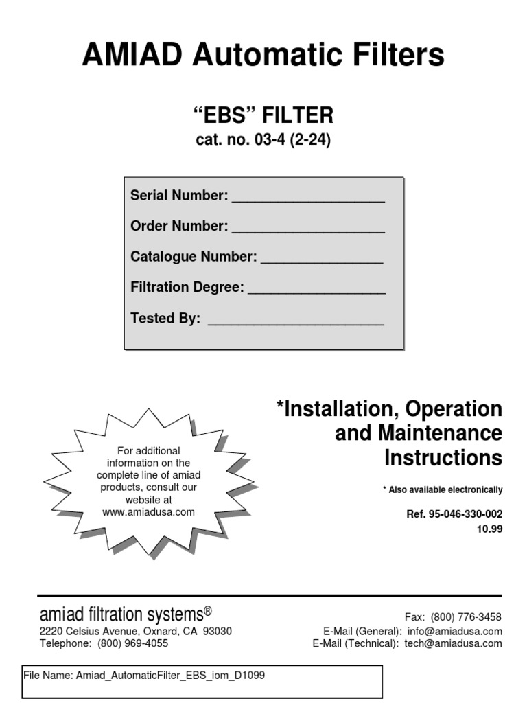 AMIAD Automatic Filters: "Ebs" Filter | PDF | Valve | Programmable ...