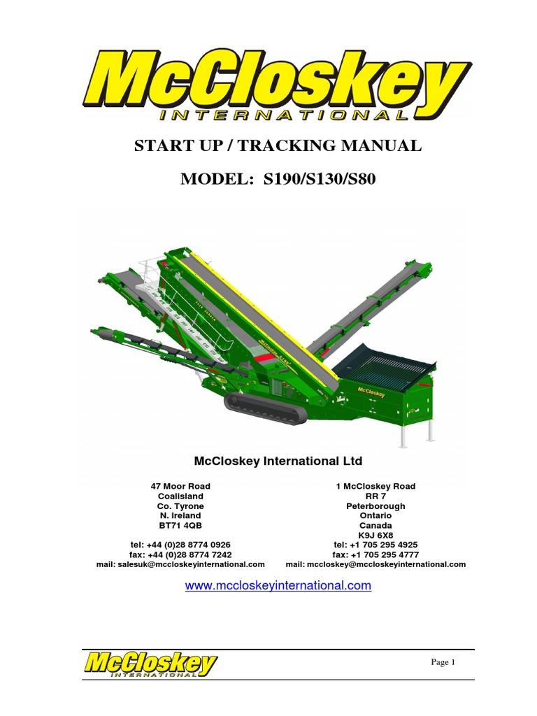 Start Up / Tracking Manual Model: S190/S130/S80: Mccloskey International LTD | PDF | Machines ...