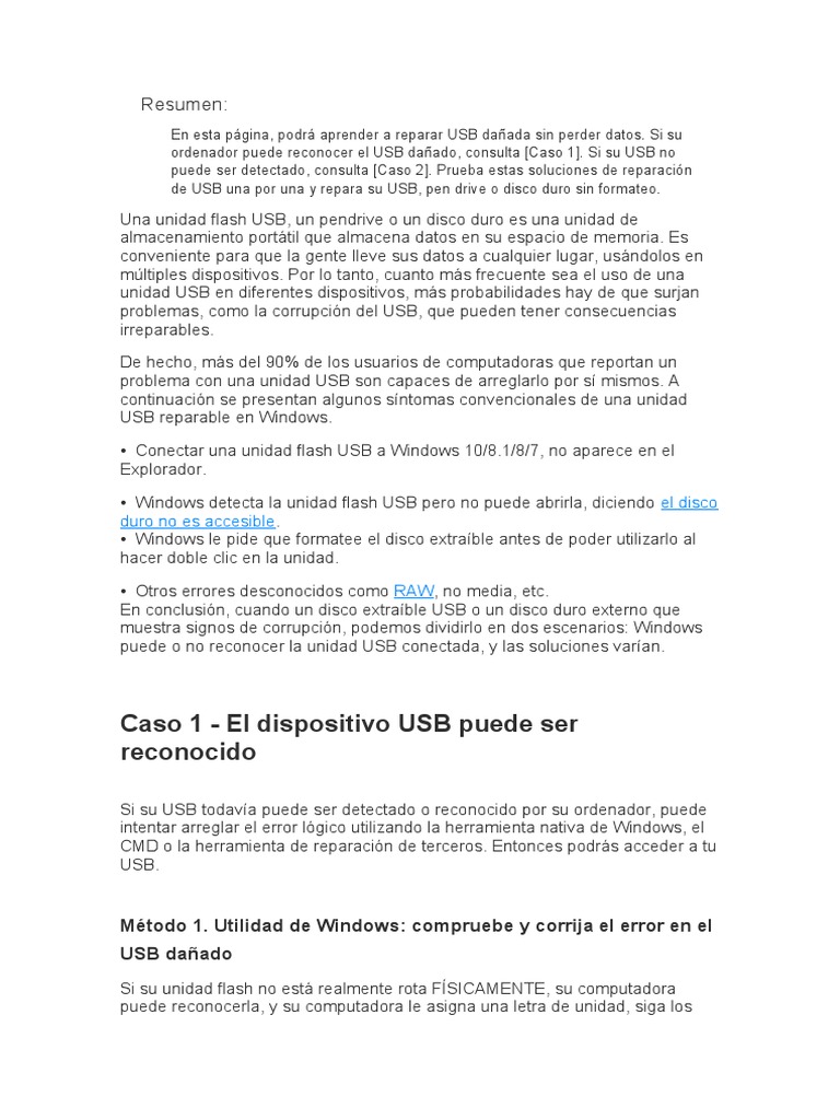 Cómo reparar USB dañada sin formatear | PDF | Memoria USB | USB