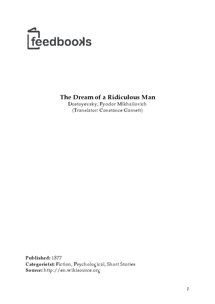 Fyodor Mikhailovich Dostoyevsky - The Dream of A Ridiculous Man | PDF ...