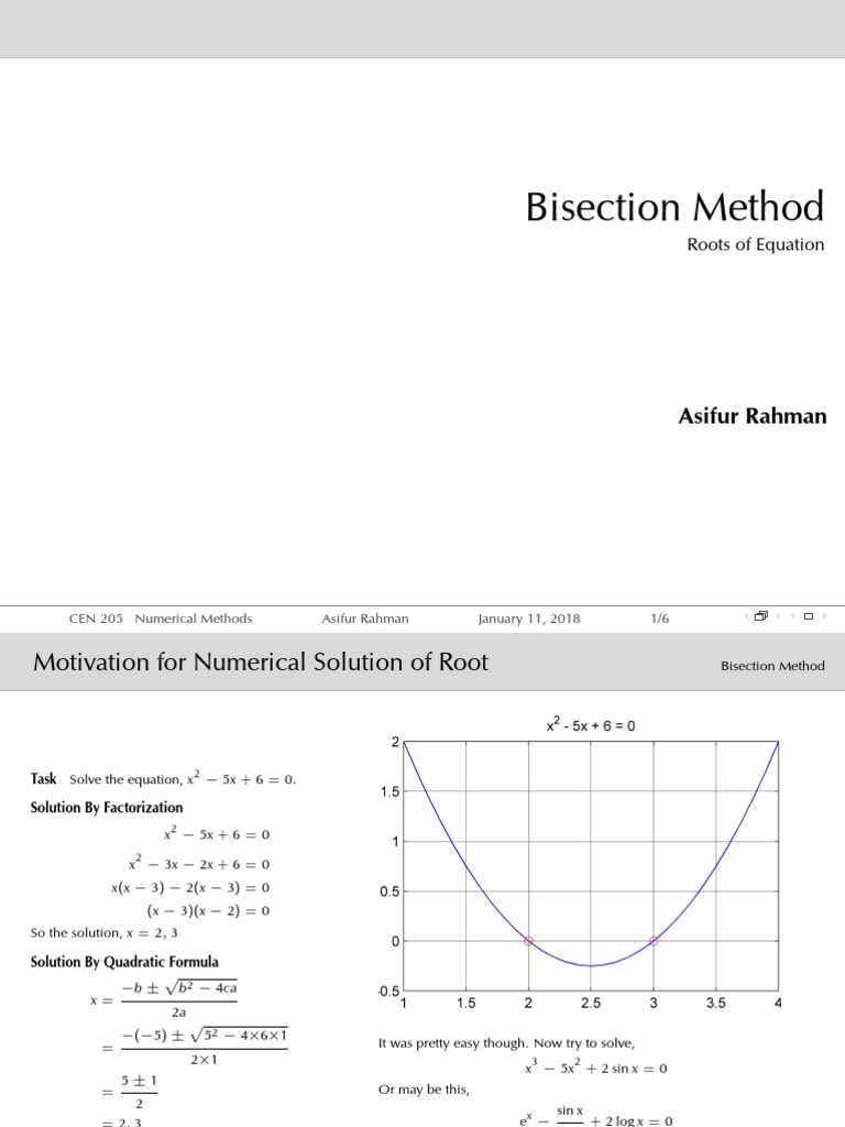 Bisection Method: Roots of Equation | PDF | Numerical Analysis | Quadratic Equation