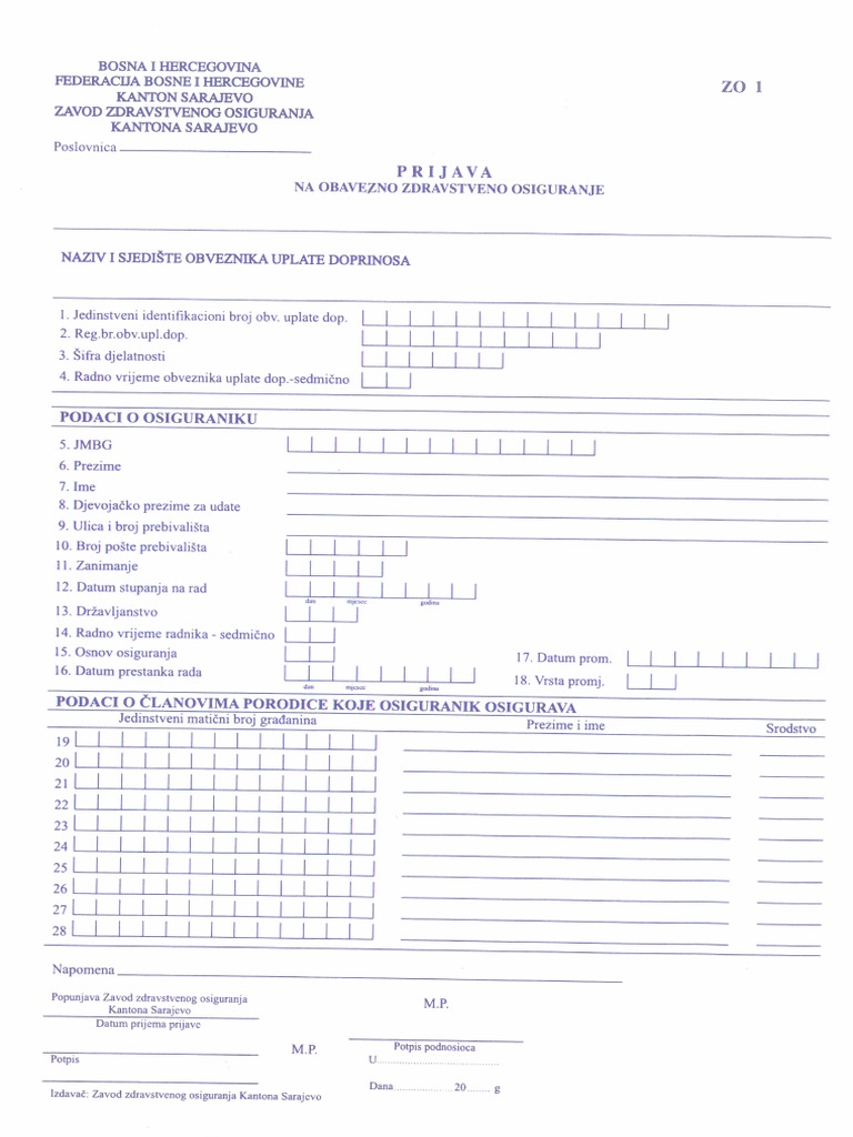 Prijava Na Obavezno Zdravstveno Osiguranje | PDF