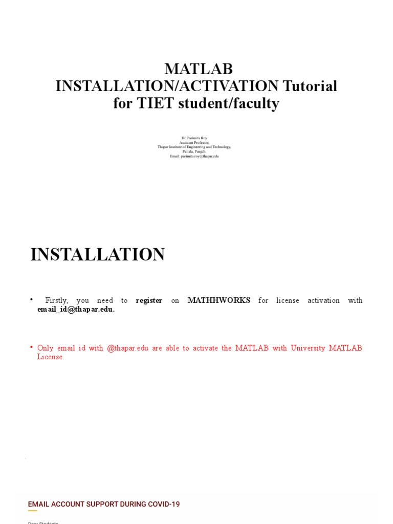 Installation/Activation Tutorial For TIET Student/faculty: Matlab | PDF ...