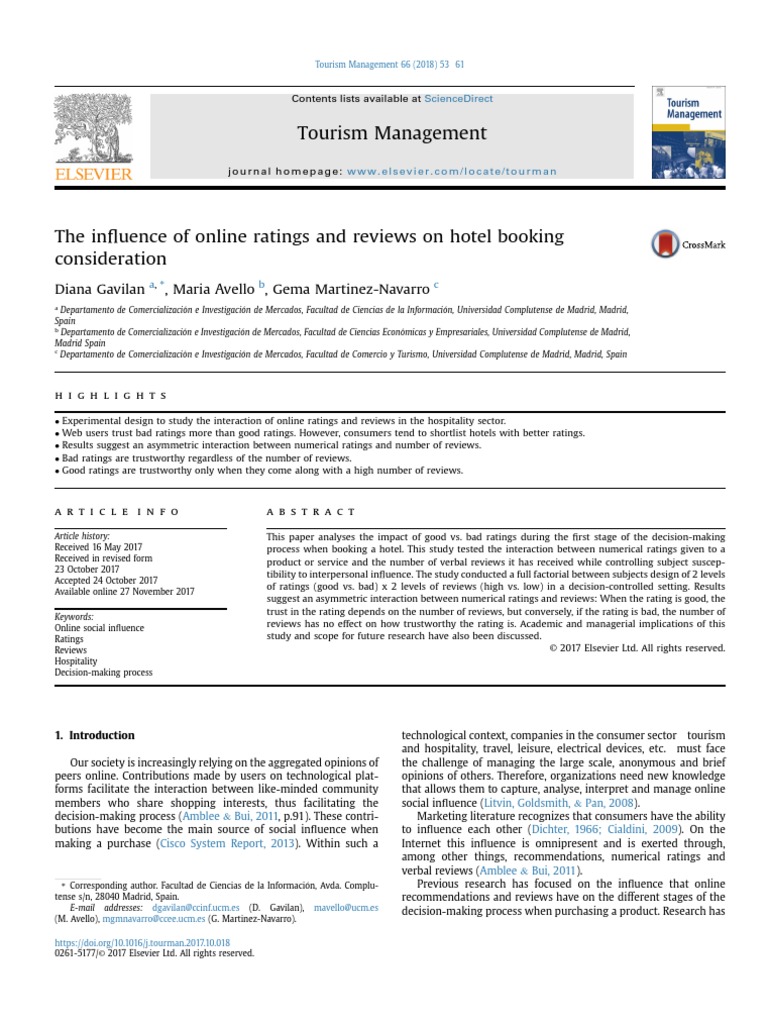 The Influence of Online Ratings and Reviews On Hotel Booking | PDF ...