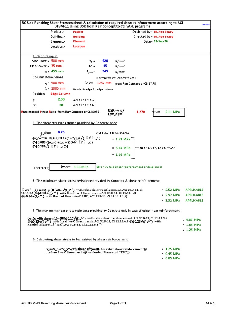 RC Slab Punching Shear Stresses Check & Calculation of Required Shear Reinforcement According To ...