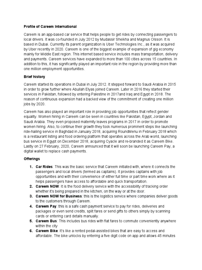 Careem International | PDF | Services (Economics) | Service Industries