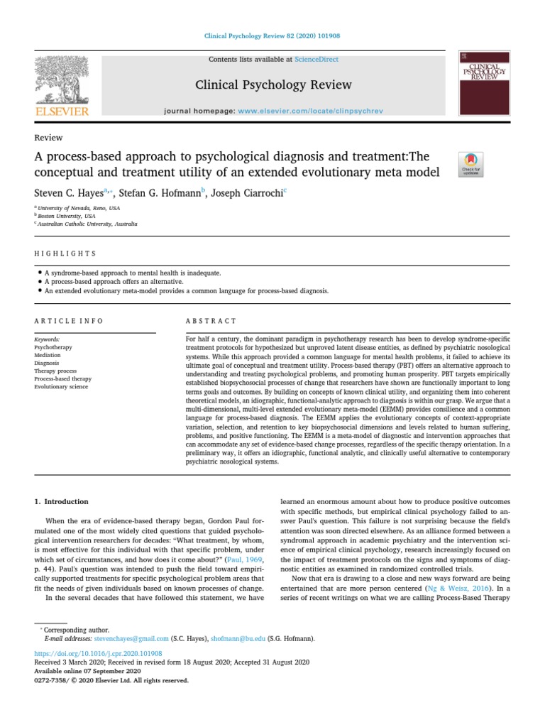 A Process-Based Approach To Psychological Diagnosis and Treatmentthe ...