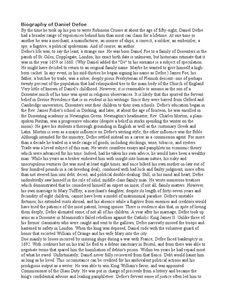Biography of Daniel Defoe | PDF | Daniel Defoe | Prison