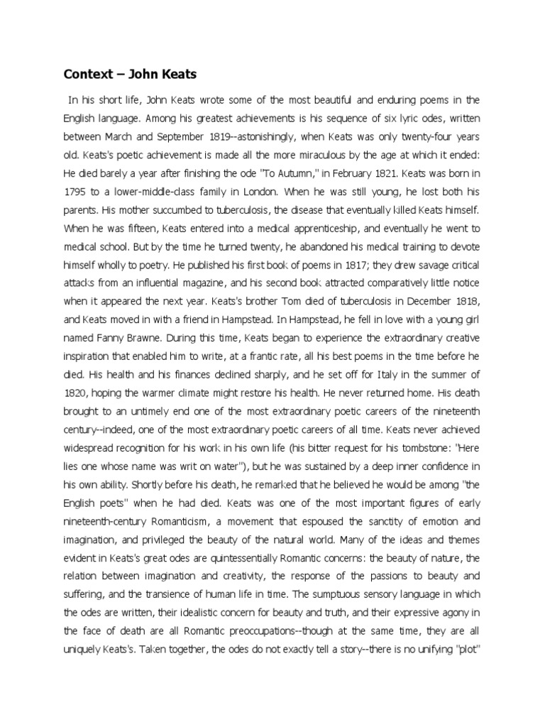 John Keats - Context | PDF | John Keats | Poetry