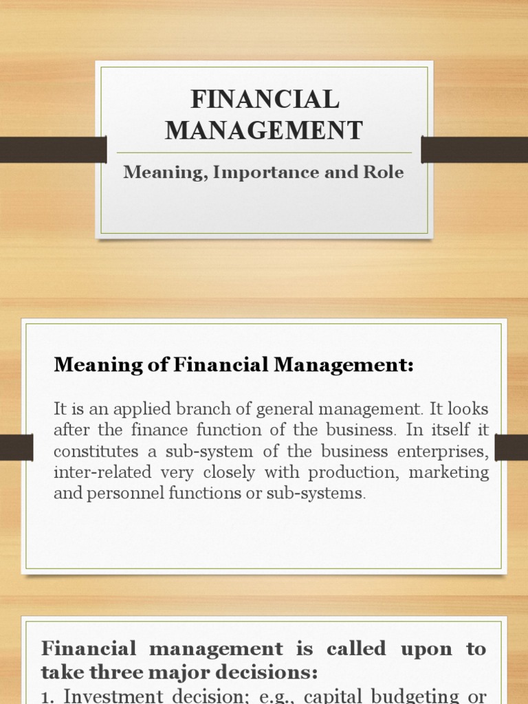 Financial Management: Meaning, Importance and Role | PDF | Business ...