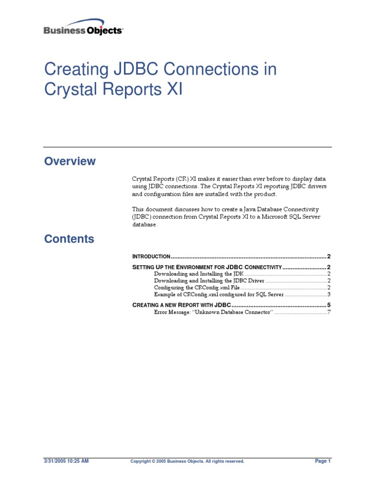 Creating JDBC Connections in Crystal Reports XI | PDF | Data Management Software | Databases