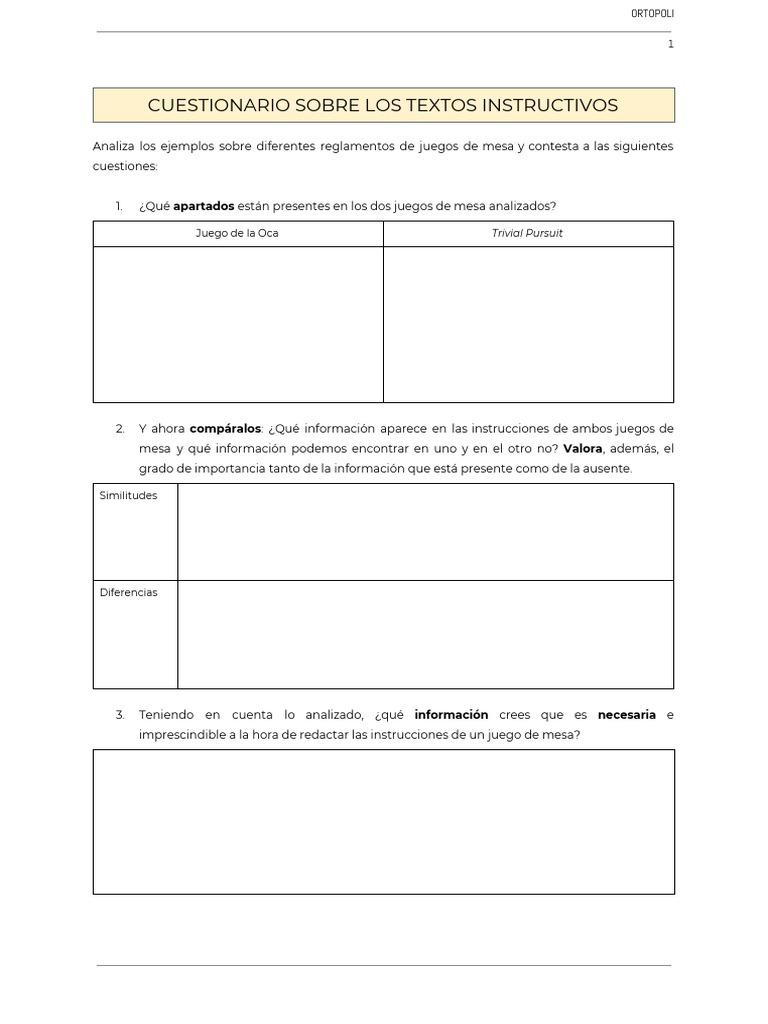 Cuestionario Sobre Los Textos Instructivos PDF | PDF | Cuestionario | Información