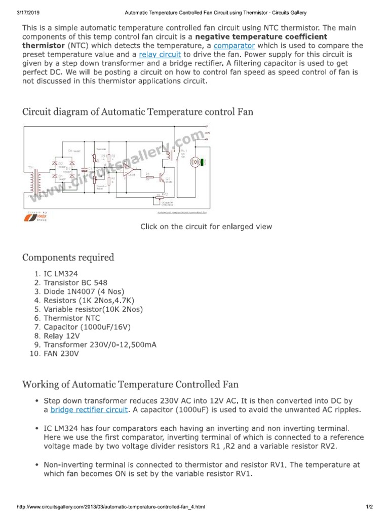 Automatic Temperature Controlled Fan Circuit Using Thermistor ...