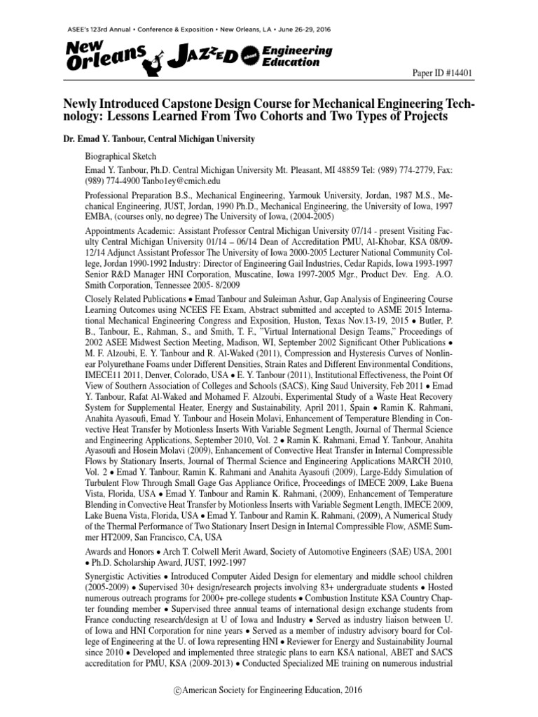 Newly Introduced Capstone Design Course For Mechanical Engineering ...