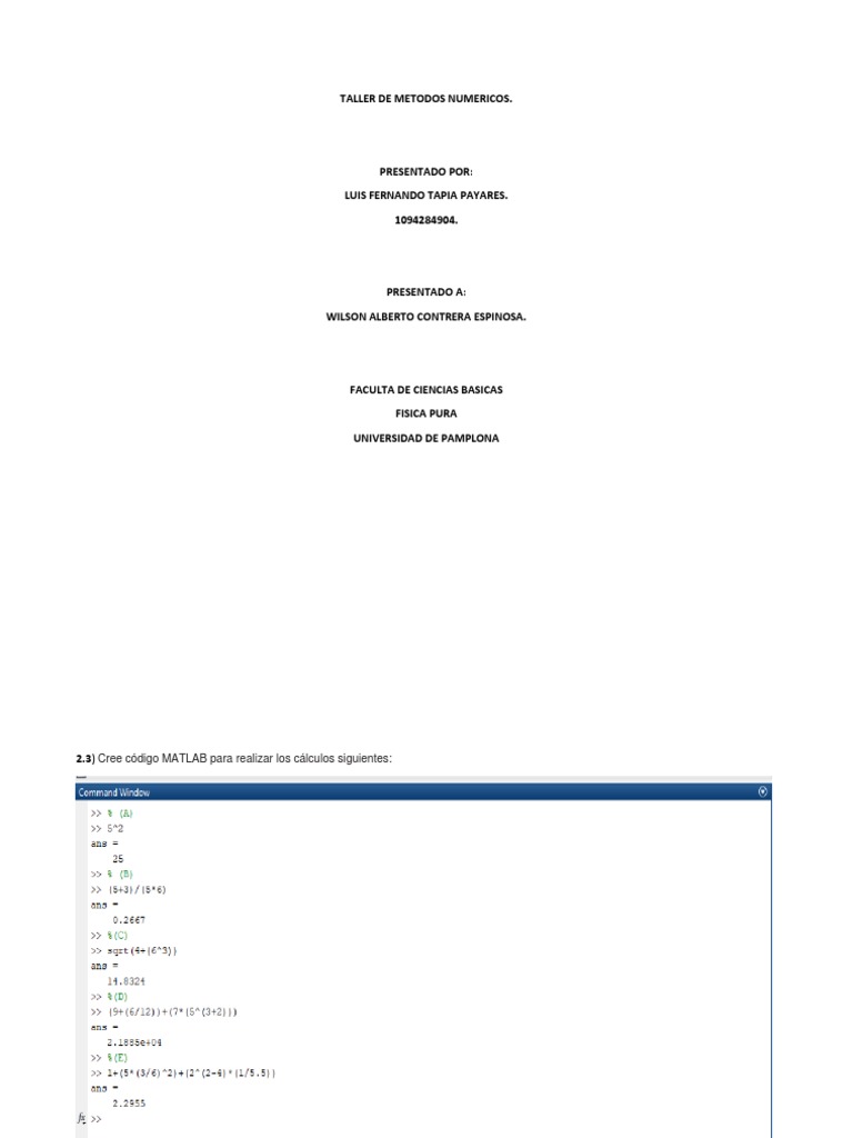 Solucion Taller Matlab | PDF | Celsius | Matriz (Matemáticas)