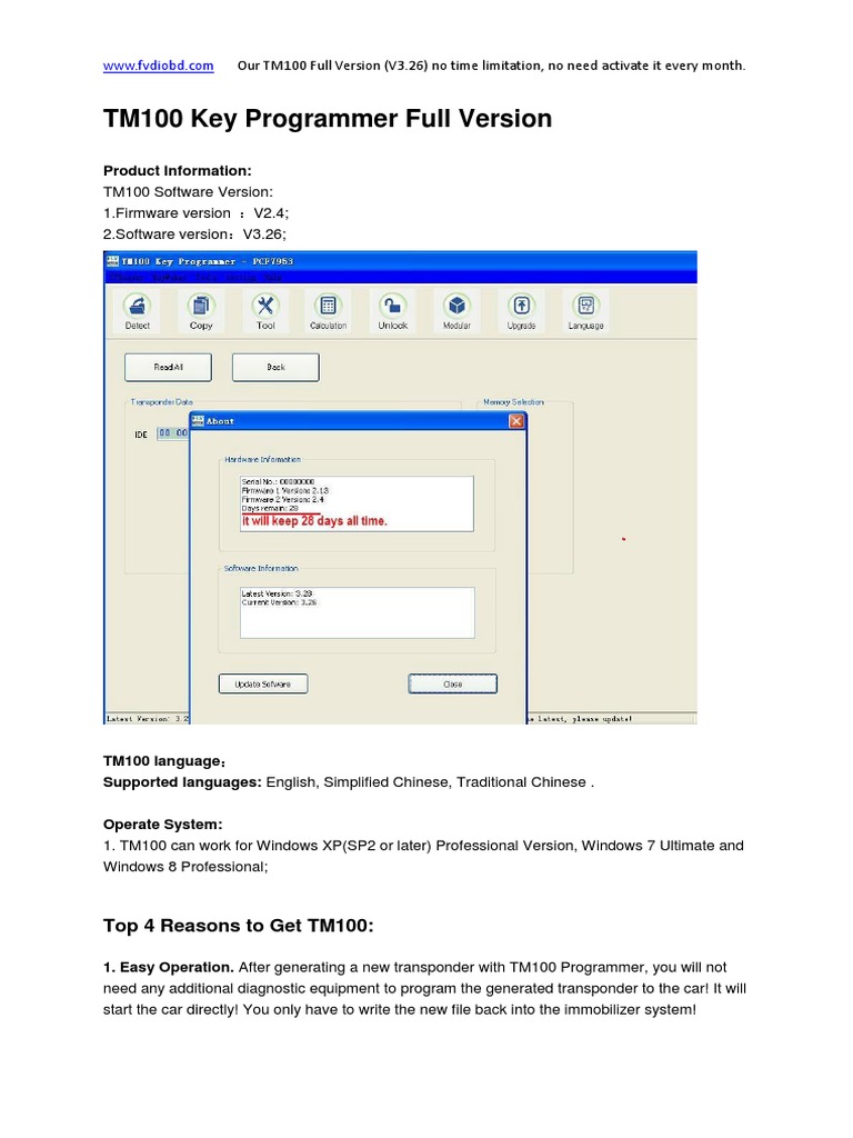 TM100 Key Programmer Full Version: Product Information | PDF | Toyota | Lexus