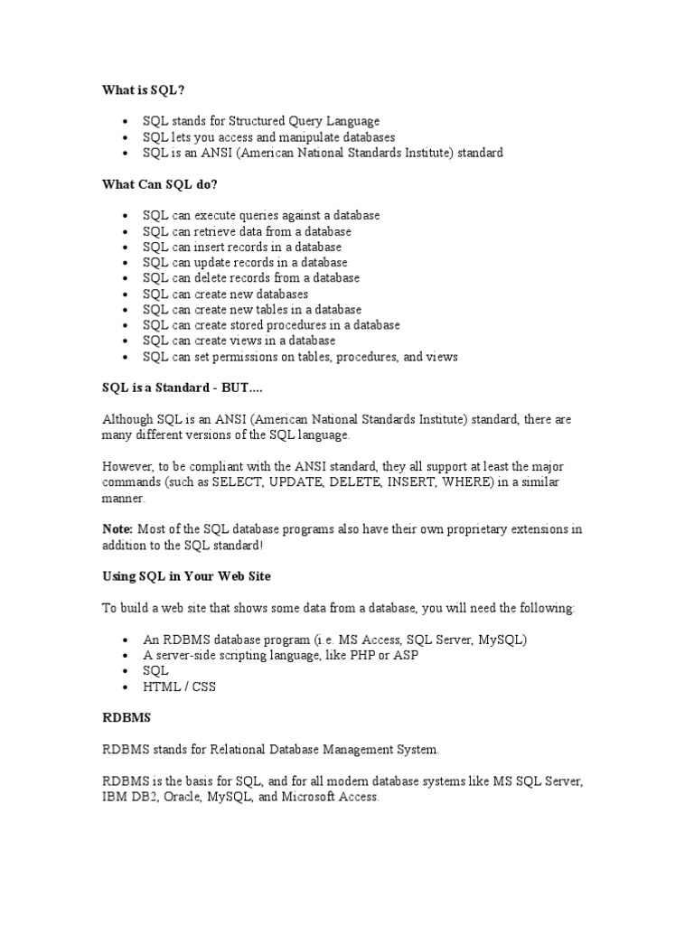 What Is SQL | PDF | Sql | Relational Database